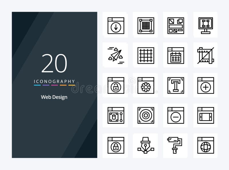 20 Web Design Outline Icon for Presentation Stock Vector - Illustration ...