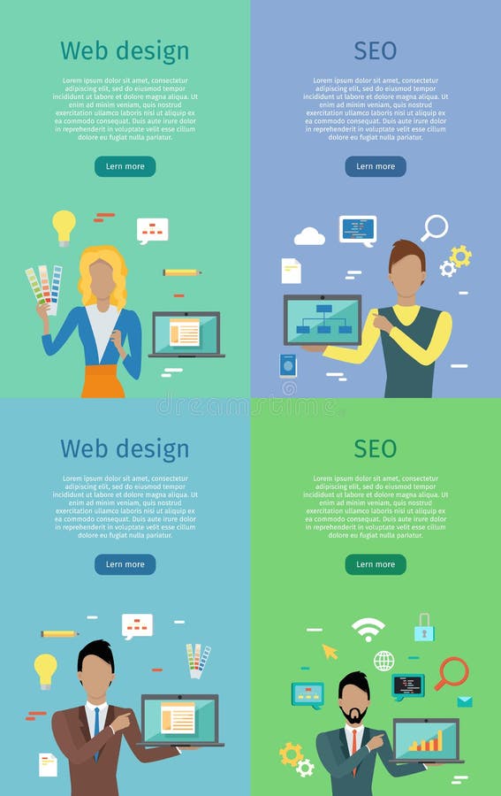 Web Design, SEO Conceptual Banner Posters Set Stock Vector ...