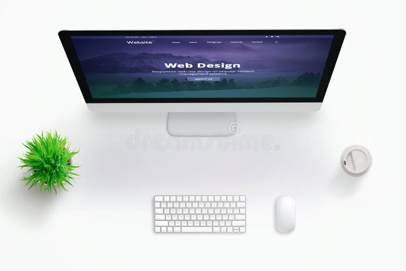 Web Design Studio Desk with Monitor and Web Site Presentation Stock ...