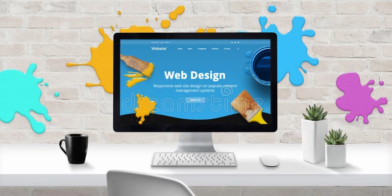 Web Design Studio with Modern Web Site Theme on Computer Display with ...