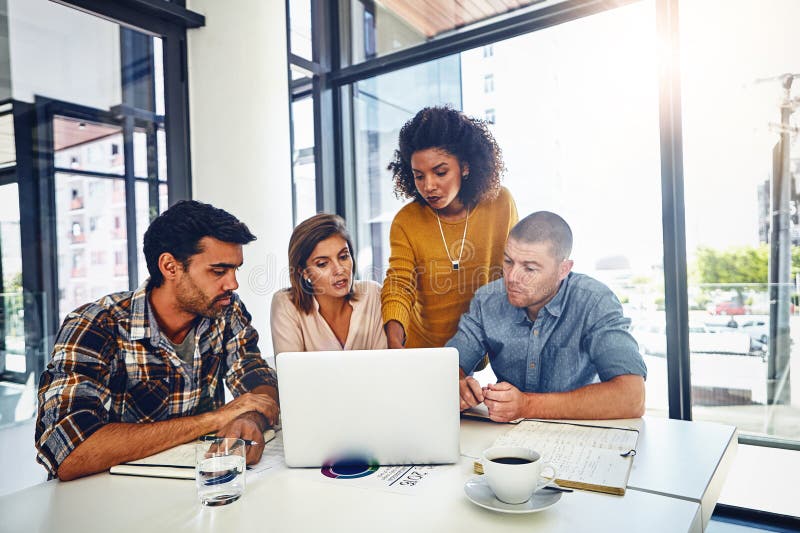 Web Design, Team and Planning in Office with Laptop, Market Research or ...