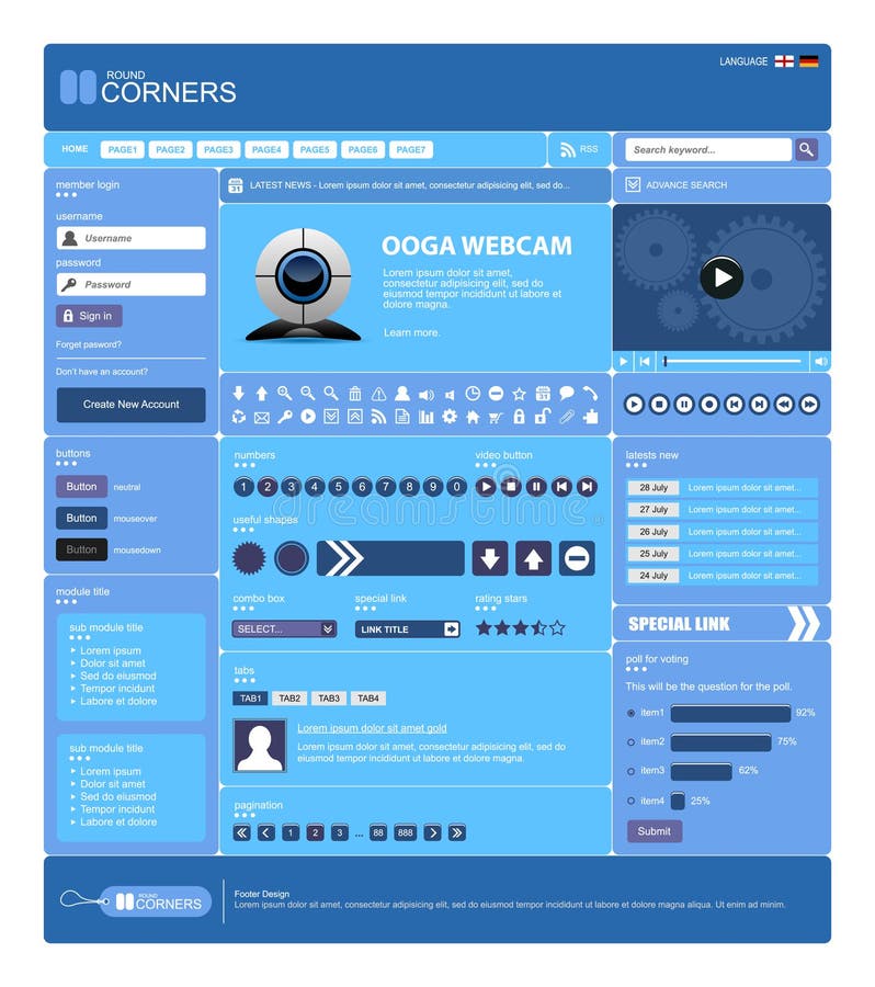 Web Design Template 13 Vector (Blue Theme) Stock Vector - Illustration ...