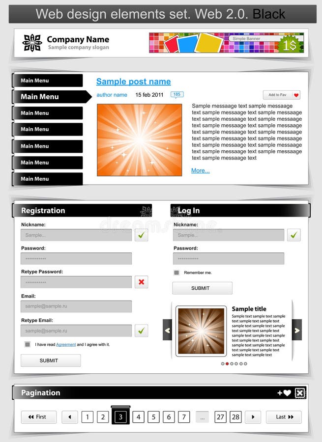 Web Design Template Set 2.0 Stock Vector - Illustration of sidebar ...