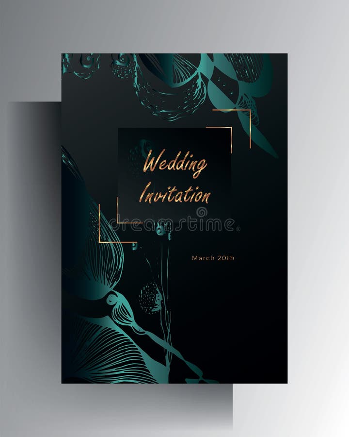 Design Wedding Invitation Card. Turquoise Texture Elements and Golden ...