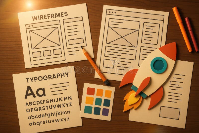 Web Design Wireframes Typography Color Palette Rocket Launch Stock ...