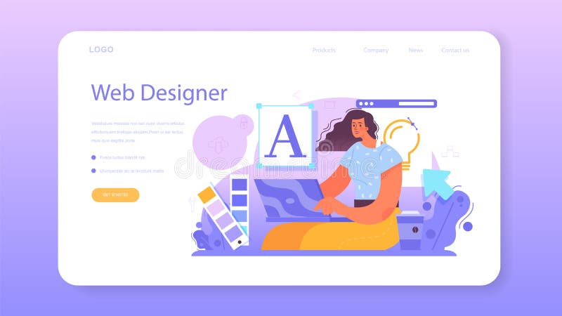 Web Designer Web Banner or Landing Page. Interface and Content Stock Vector - Illustration of ...