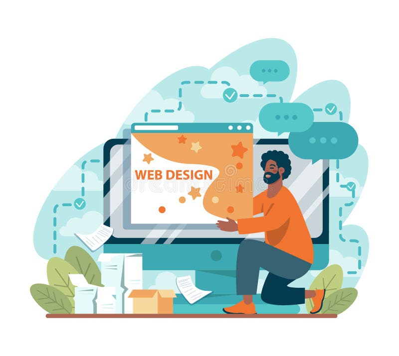 Web Designer. Black Male Character Works on Website or Software Stock ...