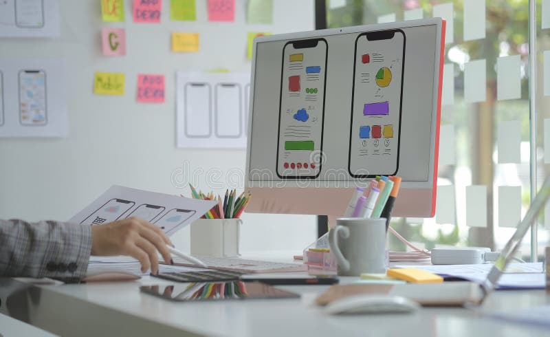 Web Designer or Developer Planning Application Development Draft Sketch ...