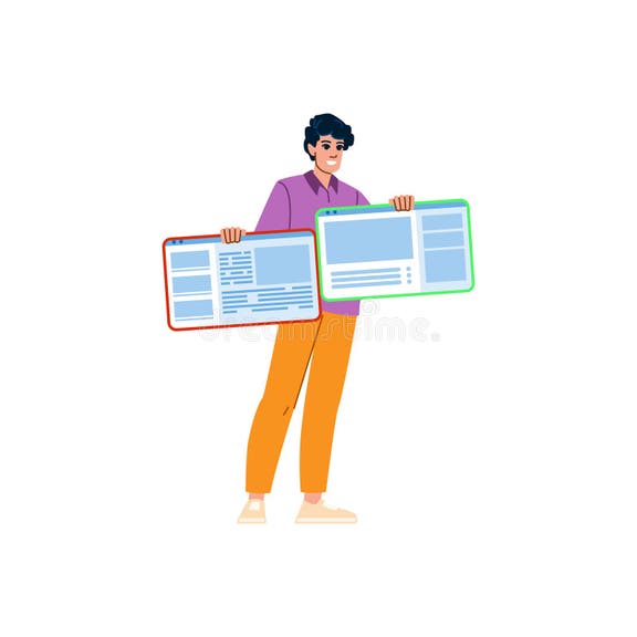 Web Designer Holding Two Different Website Interface Layouts Smiling ...