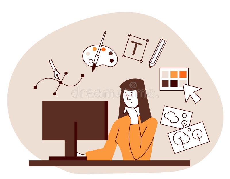 Web Designer, Illustrator at Work. Stock Vector - Illustration of ...