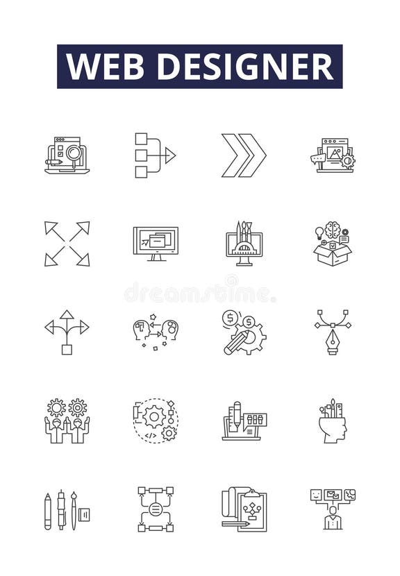 Web Designer Line Vector Icons and Signs. Designer, CSS, HTML ...