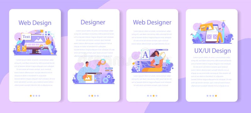 Web Designer Mobile Application Banner Set. Interface and Content Stock Vector - Illustration of ...