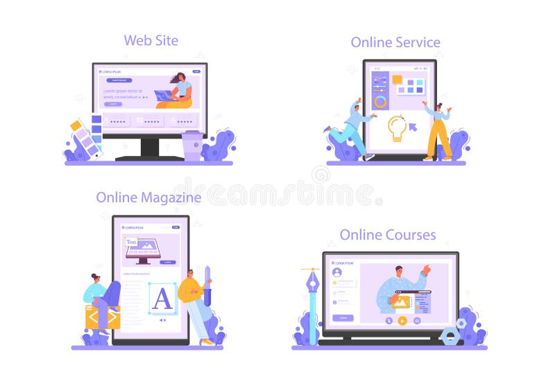 Web Designer Online Service or Platform Set. Interface and Content ...