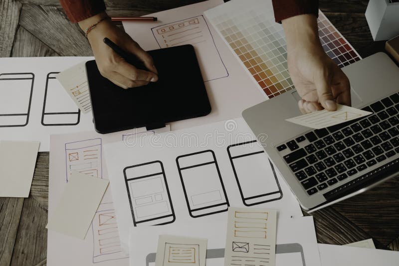 Web Designer Planning Application for Mobile Phone. Design Application ...