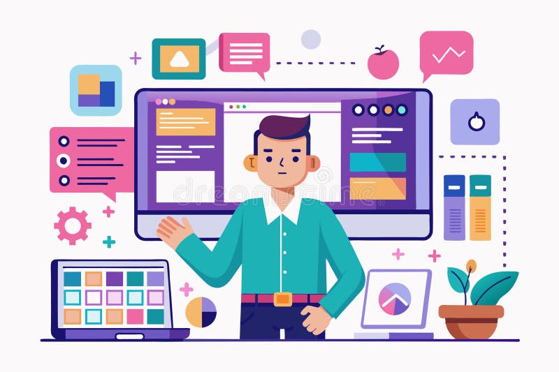 A Web Designer Showcases Editable Design Options Surrounded by ...