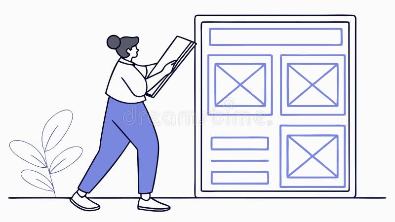 A Web Designer Standing Next To a Large Website Wireframe, Vector ...