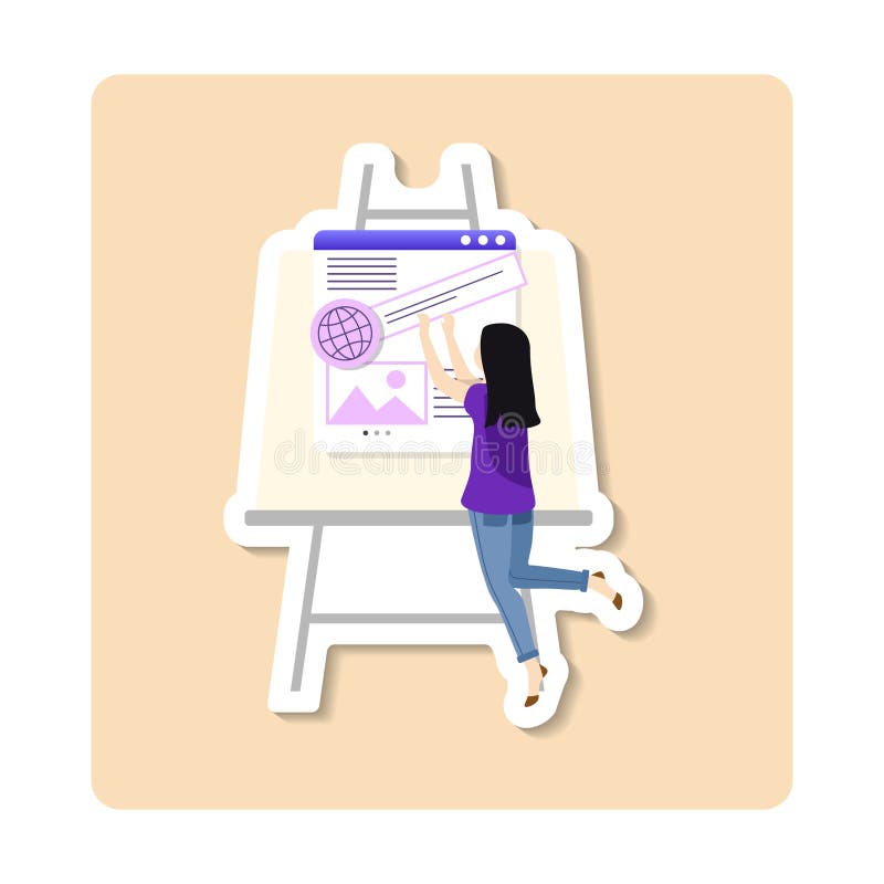 Web Designer Sticker Illustration. Girl Web Designer Works on Computer ...