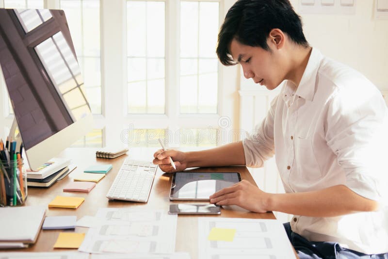 Web Designer Ux Ui Designer Designing Mobile Application User Interface Stock Image Image Of