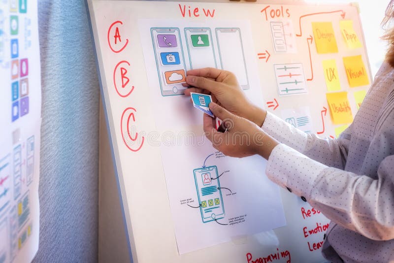 Web Designer Woman Doing Test Sketch Drawing Application for Mobile ...