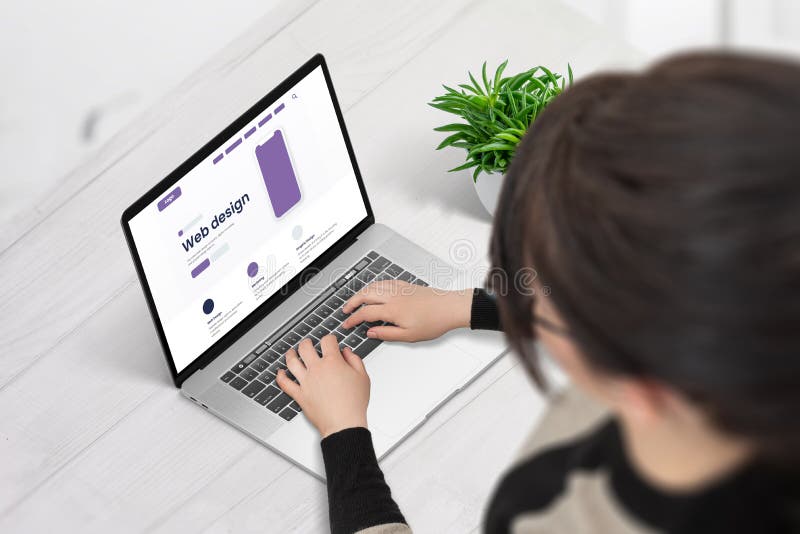 Web Designer Work on Laptop Computer on Webpage Layout Concept Stock ...