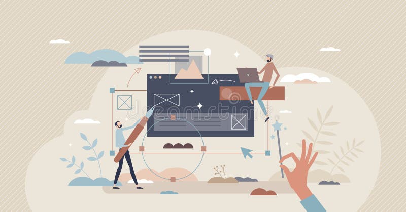 Web Designer Work Occupation and Landing Page Drawing Tiny Person ...