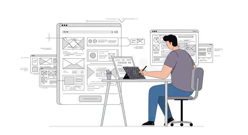 Web Designer Working on UI UX Design Stock Vector - Illustration of ...