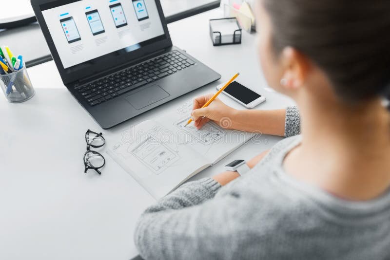 Web Designer Working on User Interface at Office Stock Image - Image of ...