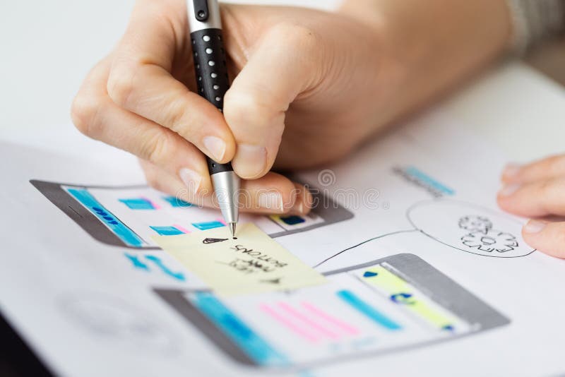 Web Designer Working on User Interface Wireframe Stock Photo - Image of ...