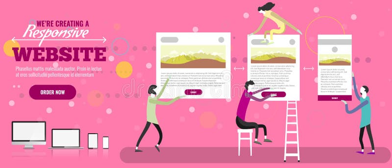 Web Designers Creatign Responsive Website. Tiny People Making Site ...