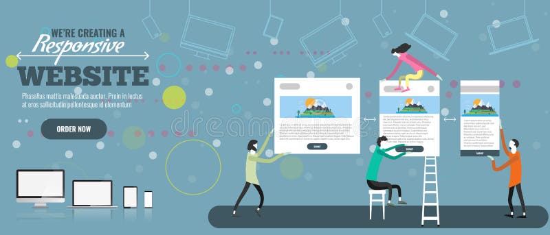 Web Designers Creatign Responsive Website. Tiny People Making Site ...