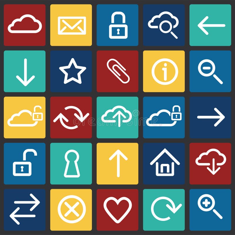 Web Developer Basic Set on Color Squares Black Background Stock Vector ...