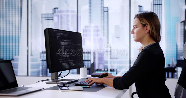 Web Developer Coding on Computer Stock Image - Image of desk, programmer: 299108093