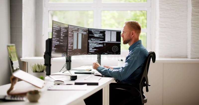 Web Developer Coding On Computer Stock Image Image Of Monitor 2504