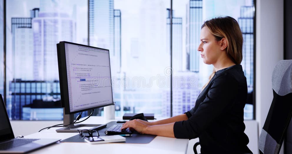 Web Developer Coding on Computer Stock Photo - Image of engineer ...