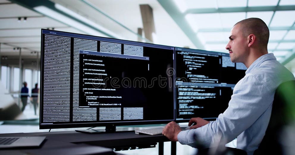 Web Developer Coding on Computer Stock Image - Image of cyber, chair: 348706777