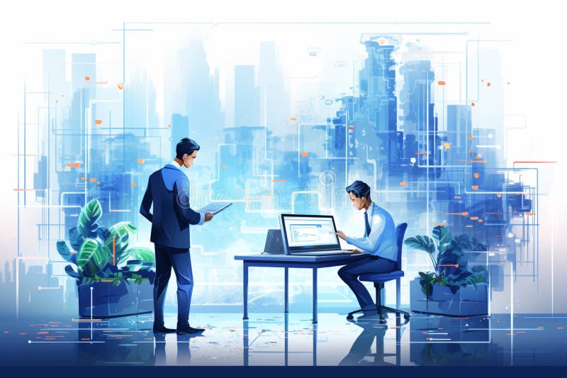 Web Developer Collaborating with Two Team Members Illustration Stock ...