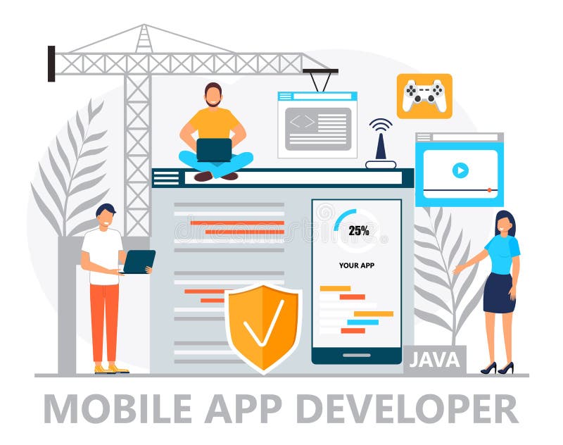 Web Developer Concept Vector For Landing Page Programmer Constructs Website Using Crane And