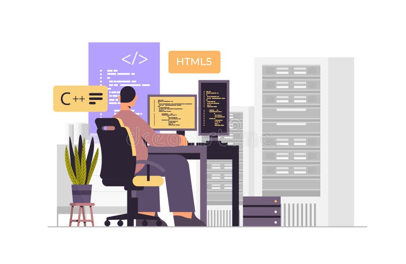 Web Developer Creating Program Code On Computer Monitor Development Of Software And Programming