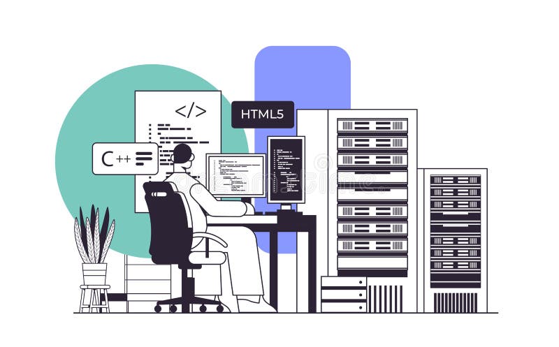 Web Developer Creating Program Code On Computer Monitor Screen Development Of Software And