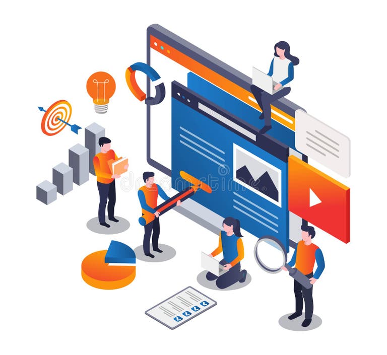 Web Developer Creative Team Isometric Illustration Stock Illustration ...