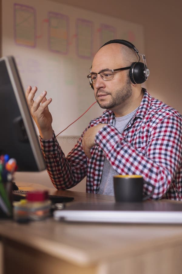 Web Developer Having Online Meeting Stock Image - Image of casual, call ...