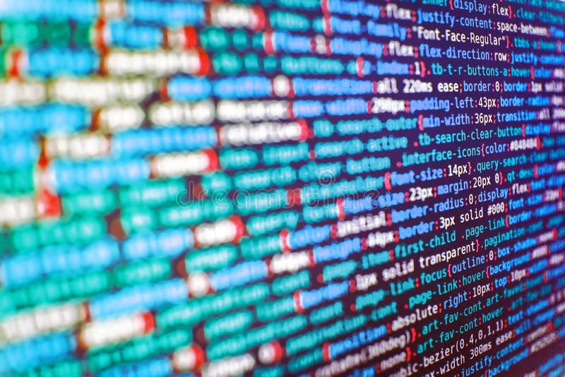 Web Developer HTML Code with CSS on Screen. Application Web Source Code on Monitor. Program ...