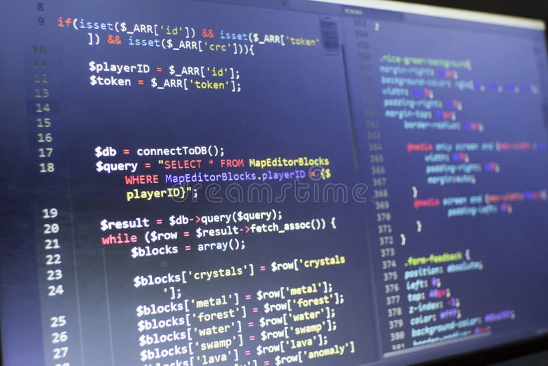 Web Developer PHP and CSS3/less/SASS Code Close Up. Database Connecting Code Stock Image - Image ...