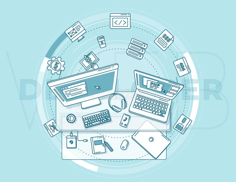 Web Developer Profession Detailed Illustration for Promotional Poster ...