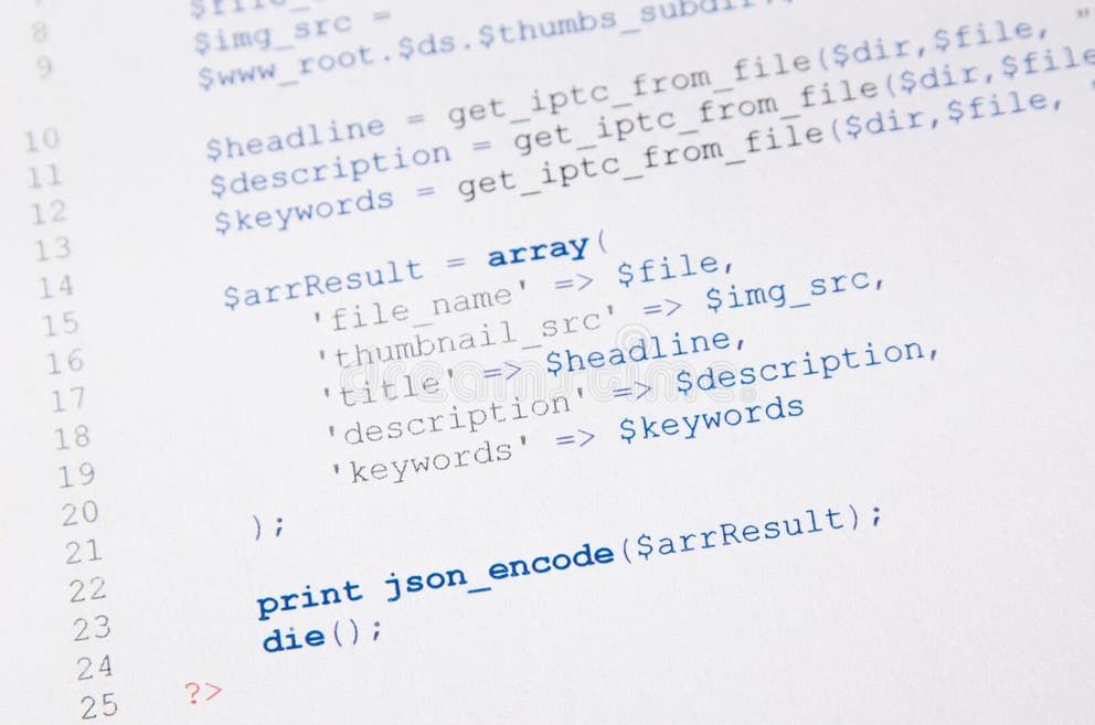 Web Developer Programming Code Printed on a Piece of Paper Stock Image - Image of print, matrix ...
