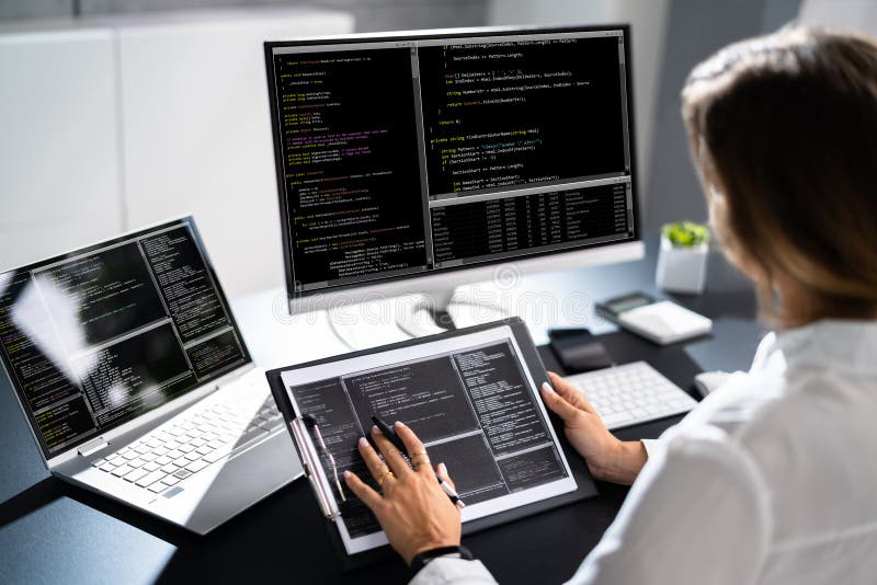 Man Programming Code On Computers Stock Image Image Of Page Internet