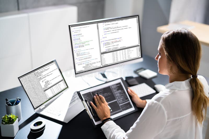 Man Programming Code On Computers Stock Image Image Of Page Internet