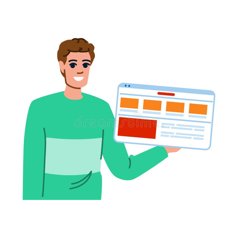 Web Developer Showing Website Interface on a Big Tablet Stock Vector ...
