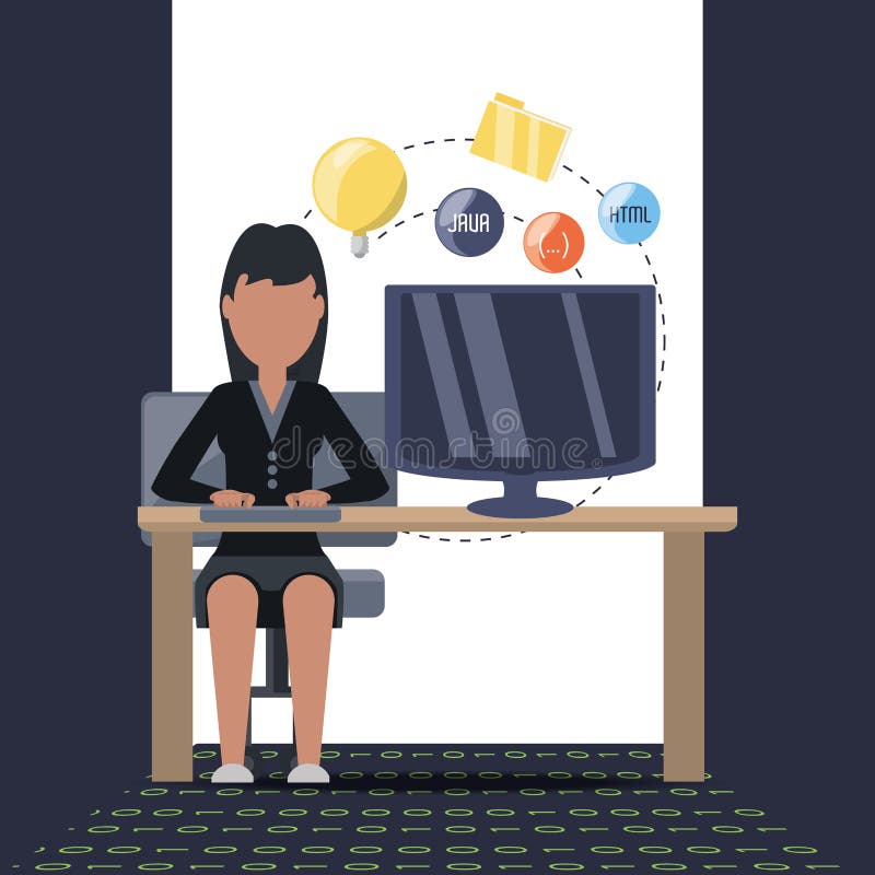 Web Developer Working On Computer Programming Coding Stock Vector