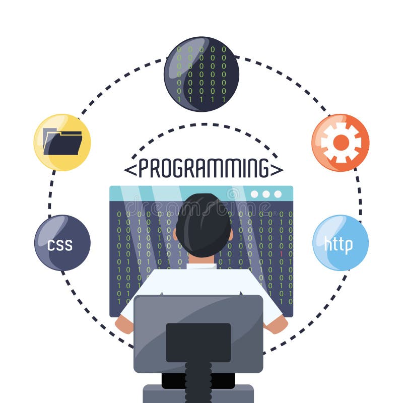 Web Developer Working On Computer Programming Coding Stock Vector